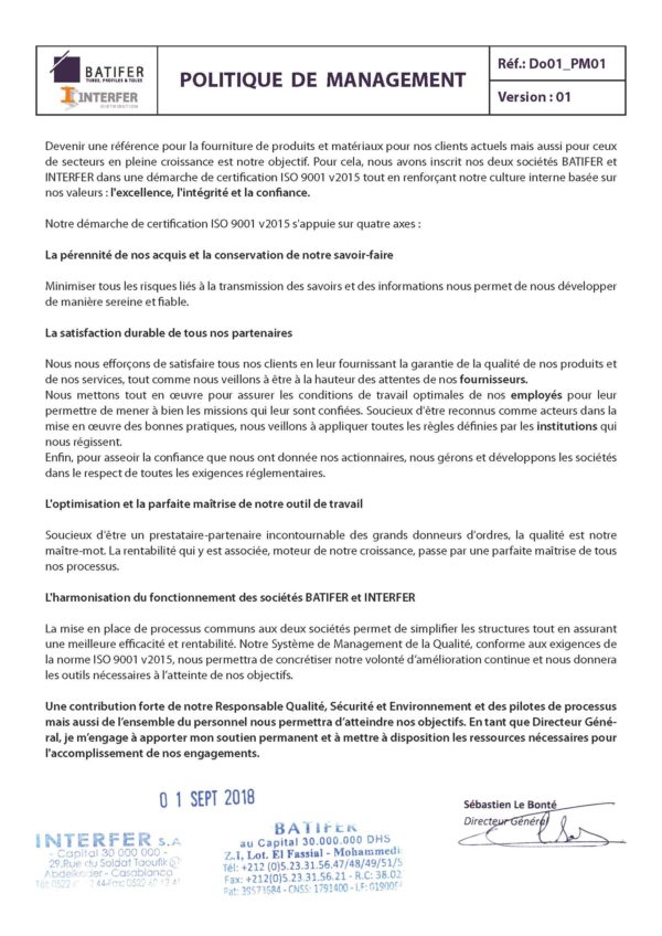 Politique de Management - INTERFER